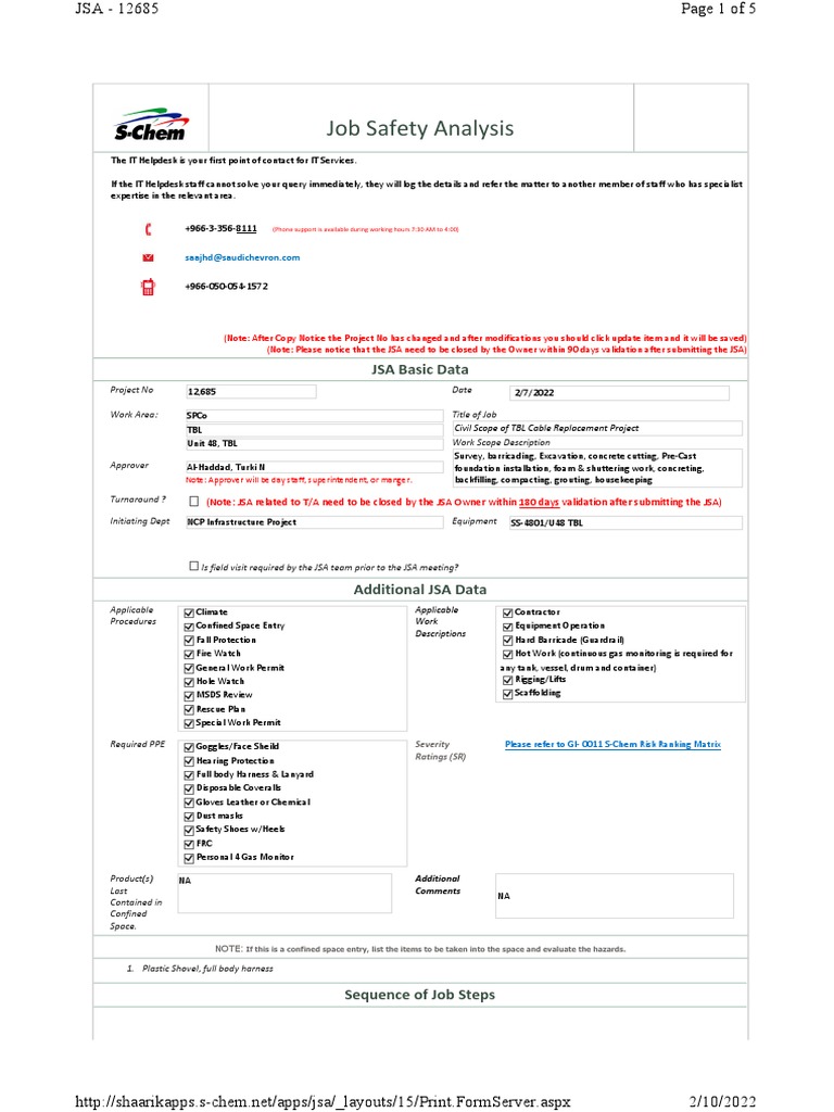 Job Safety Analysis: JSA Basic Data | PDF | Personal Protective ...