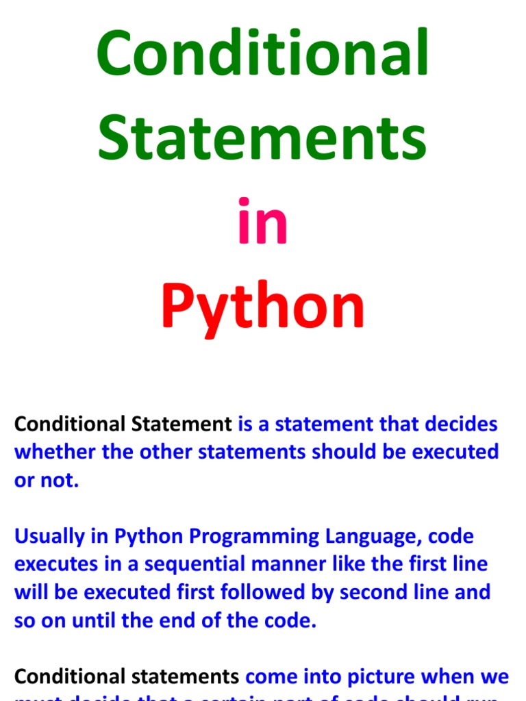 Python Conditional Statements Pdf Python Programming Language Computer Engineering