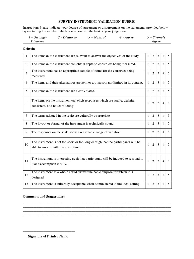 Survey Instrument Validation Rubric | PDF | Psychology | Cognition