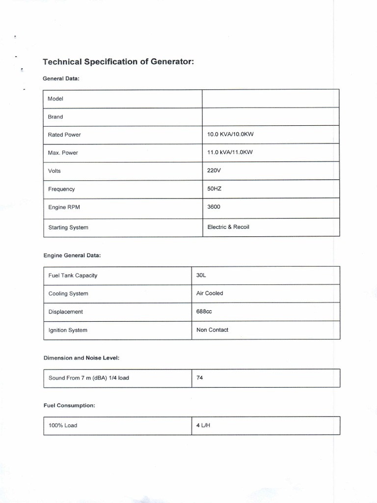 Generator Specification | PDF
