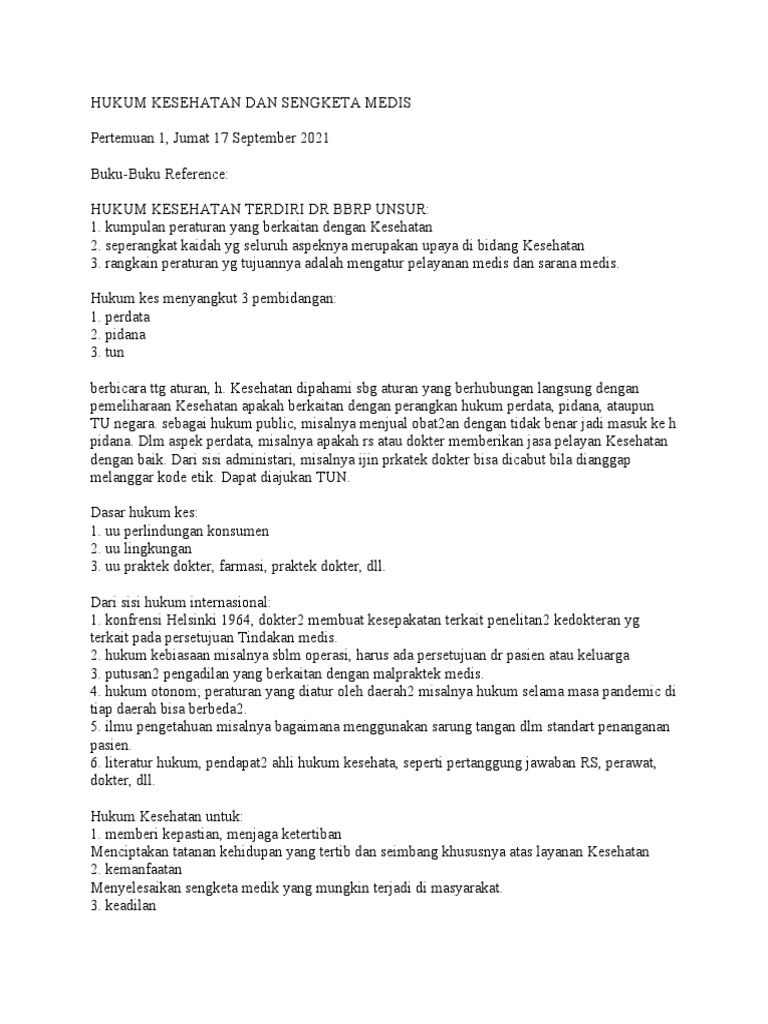 Hukum Kesehatan Dan Sengketa Medis | PDF