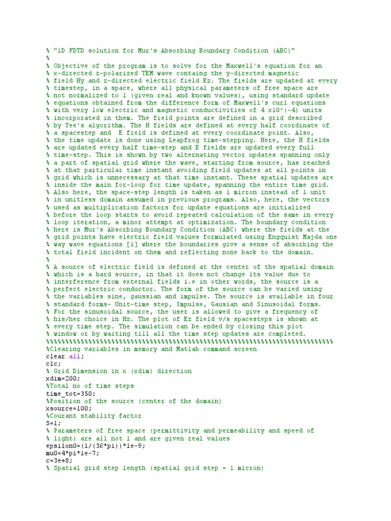 1D FDTD Solution For Mur | PDF | Applied Mathematics | Physics