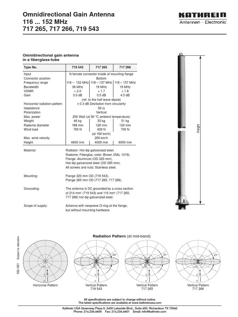 Kathrein Omni 717266 | PDF | Antenna (Radio) | Electricity