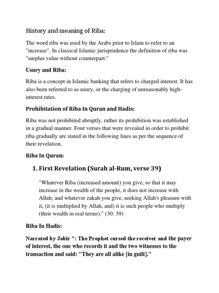 History and Meaning of Riba | PDF | Hadith | Islamic Philosophy