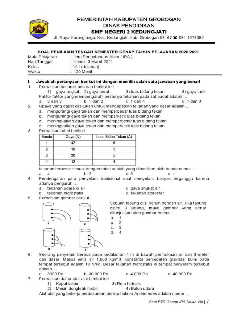 Soal PTS Genap IPA Kelas 8 | PDF | Sains & Matematika