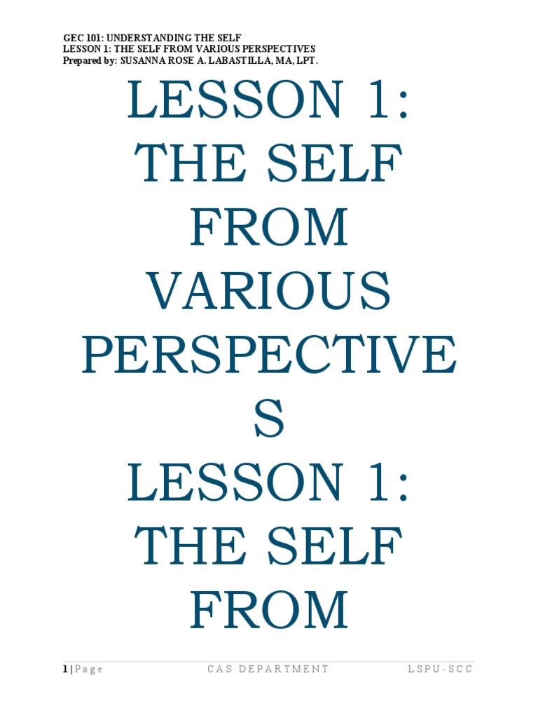 Lesson 1 - The Self From Various Perspectives | PDF | Soul | Reason