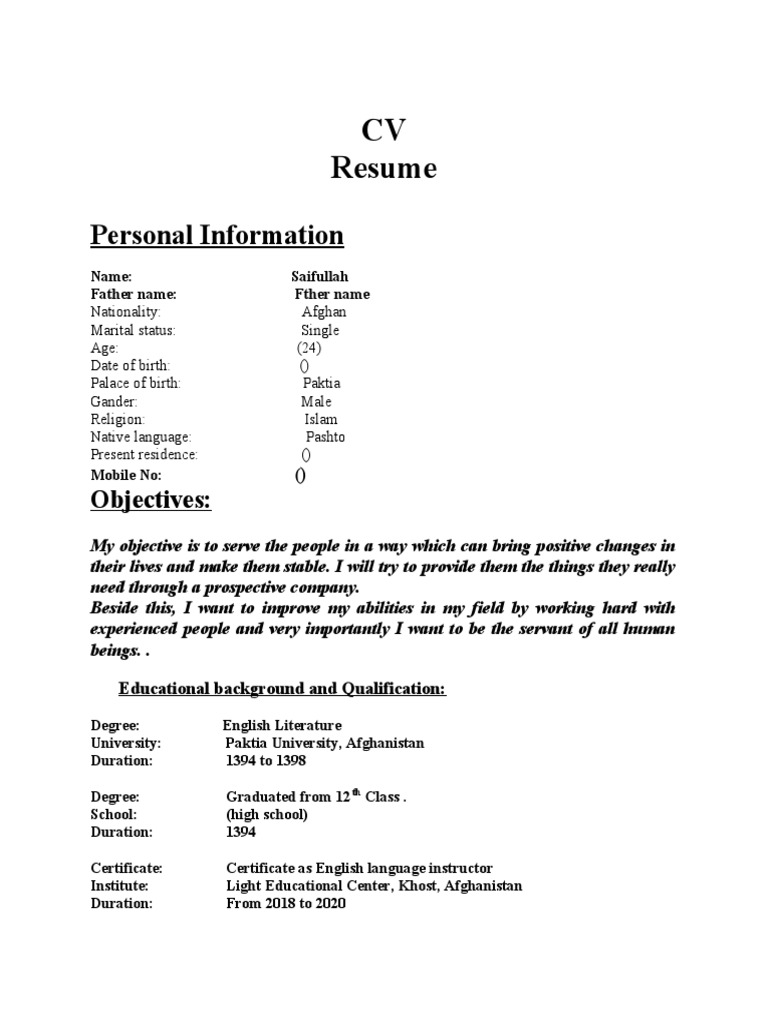 CV For Saifullah | PDF | Linguistics
