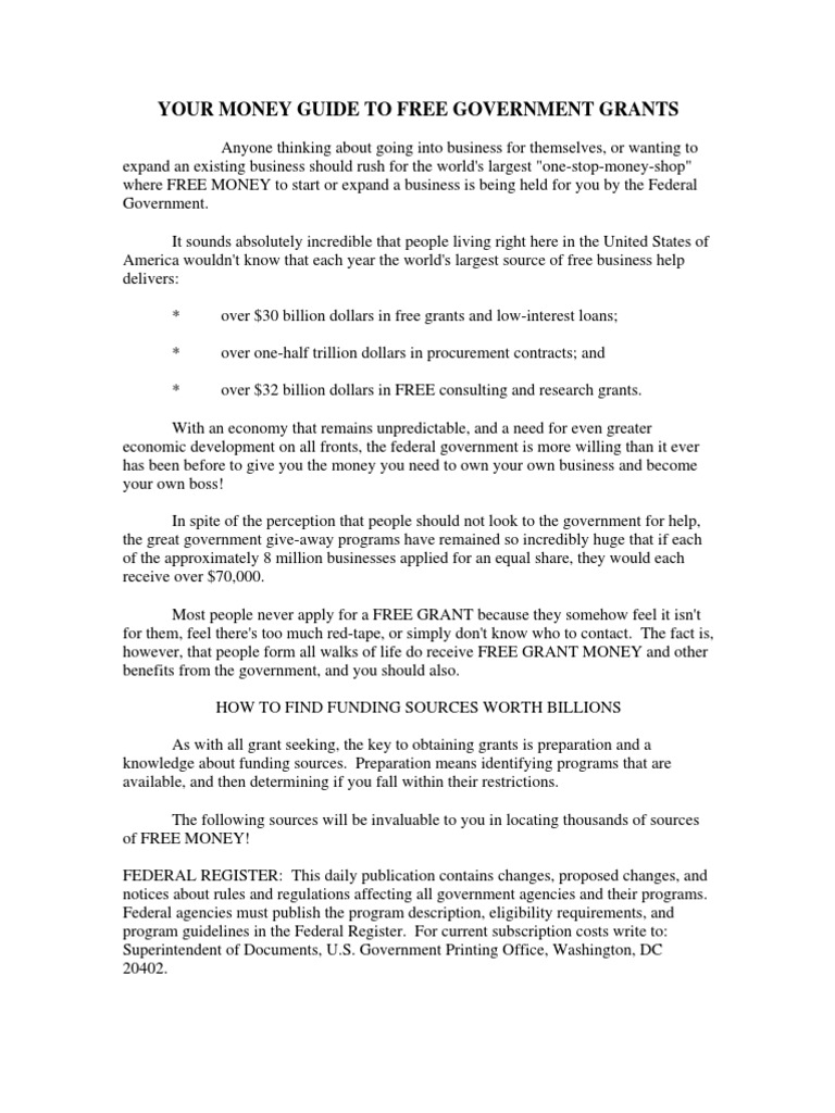 Money Guide To Free Government Grants | PDF | Business