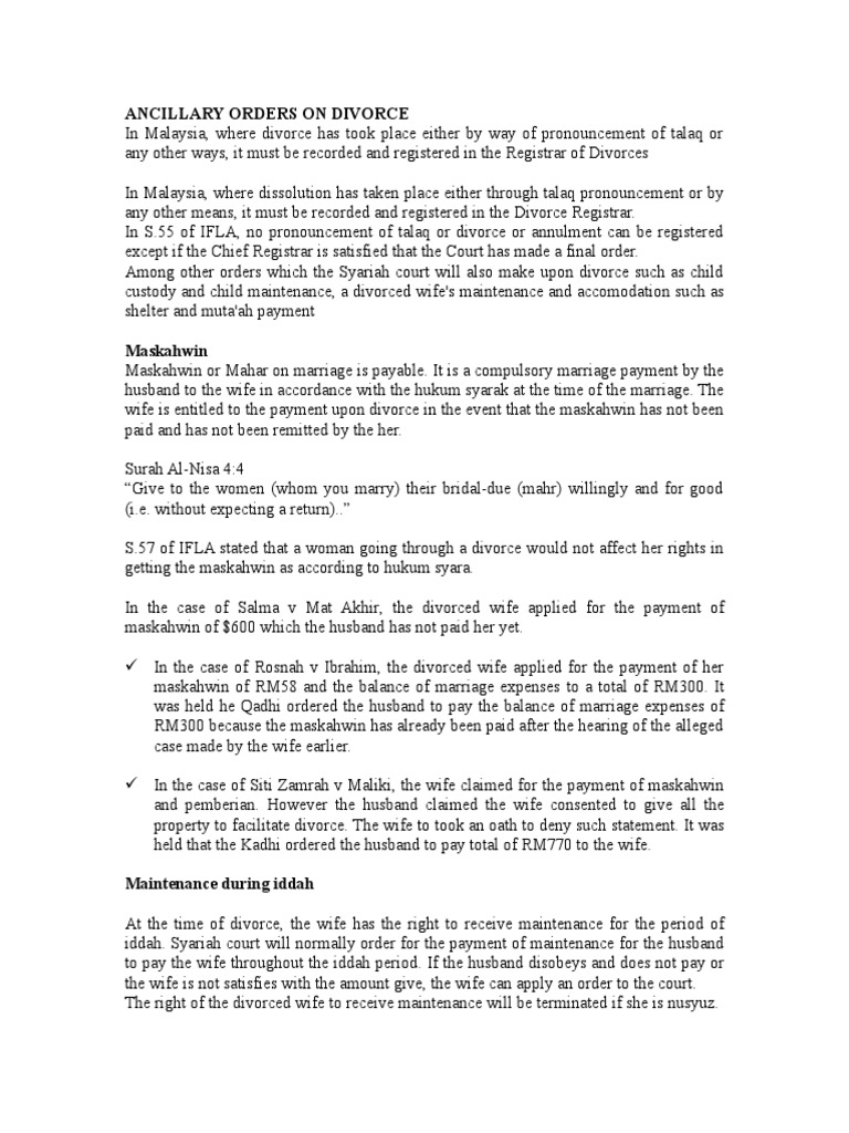 Ancillary Orders On Divorce | PDF | Marriage | Divorce
