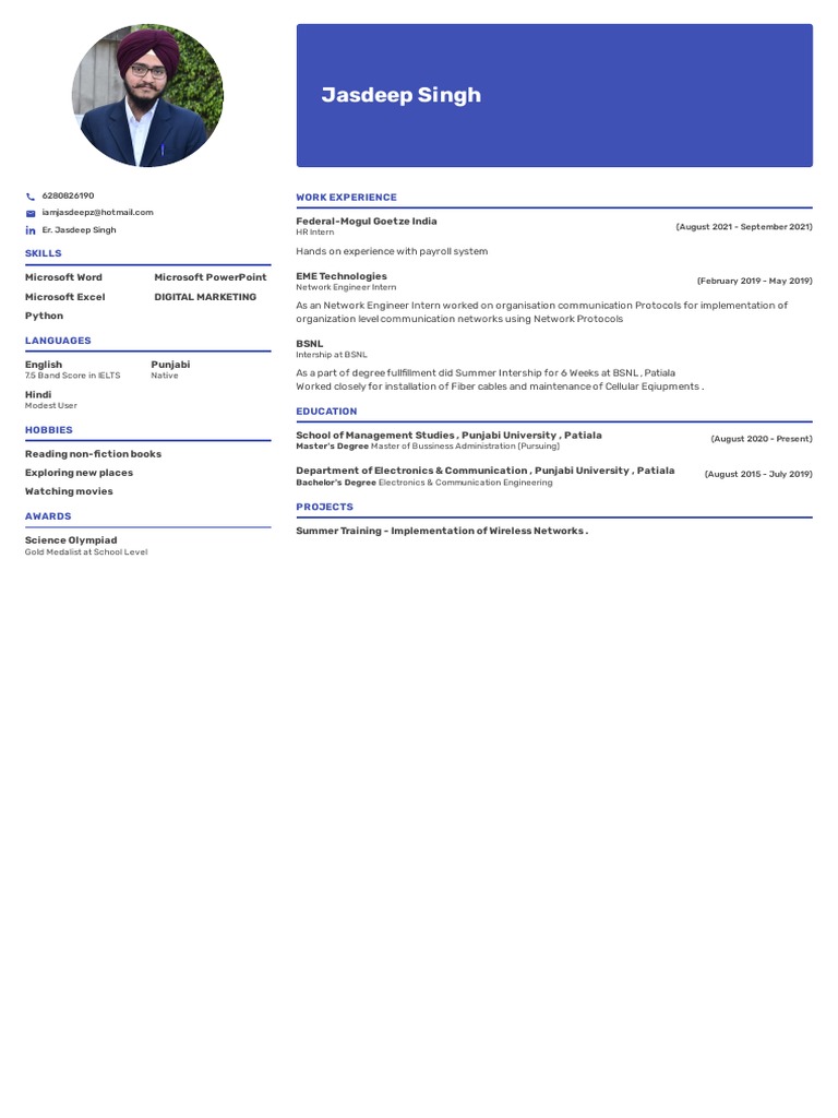 Resume Jasdeep Singh | PDF | Computer Engineering | Service Industries