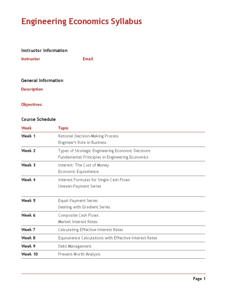 Engineering Economics Syllabus-1 | PDF