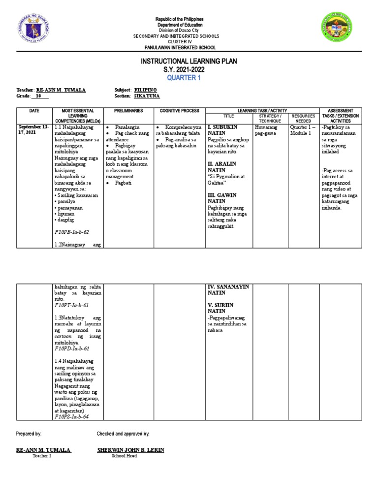 Ilp G10 Filipino - W1 | PDF