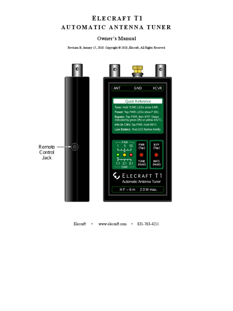 Lecraft Automatic Antenna Tuner: Owner's Manual | PDF | Antenna (Radio ...