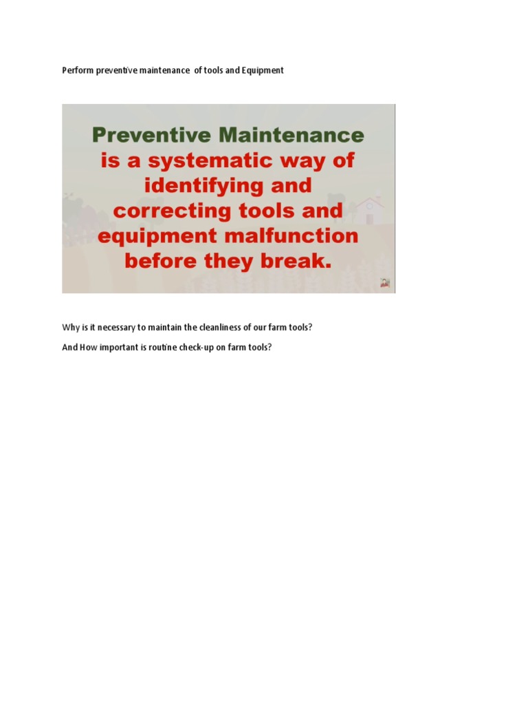 Perform Preventive Maintenance of Tools and Equipment | PDF ...