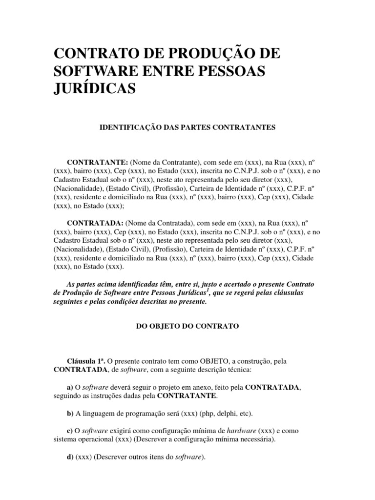 Contrato de Produção de Software Entre Pessoas Jurídicas | PDF ...