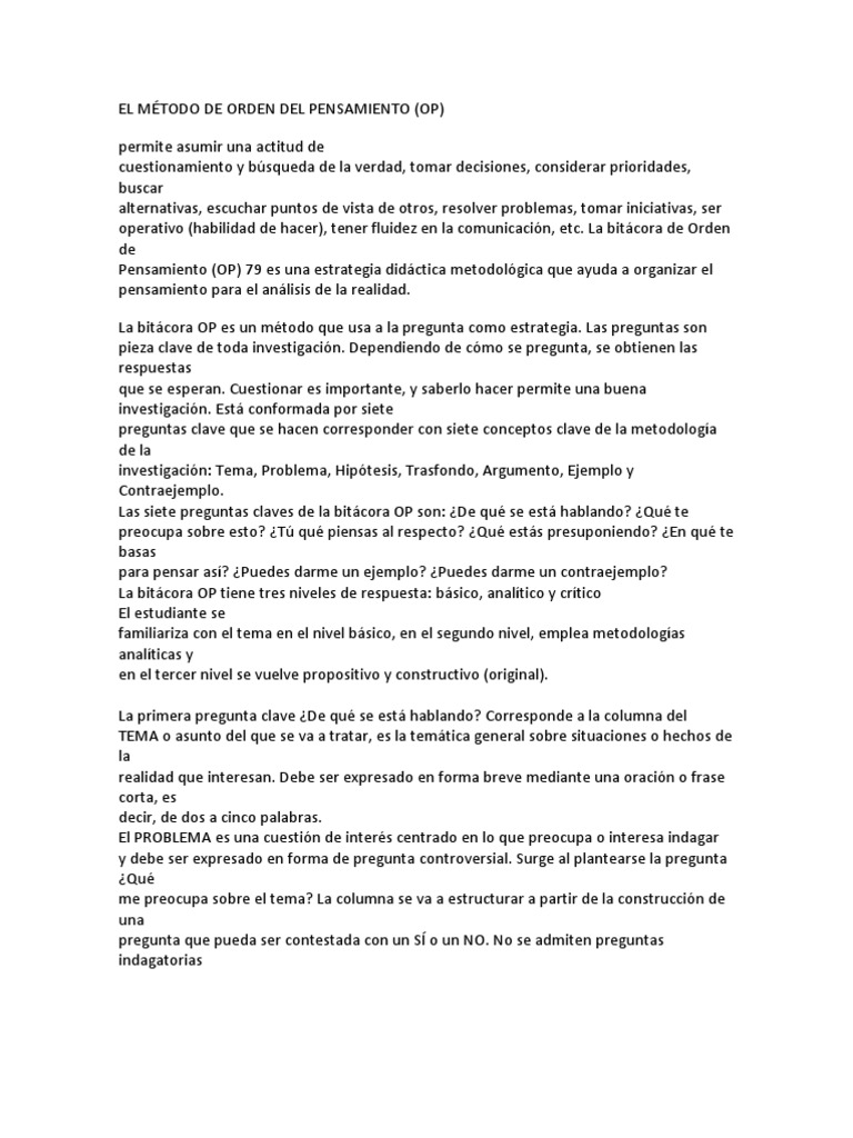 Bitácora de Orden del Pensamiento OP | PDF | Hipótesis | Argumento