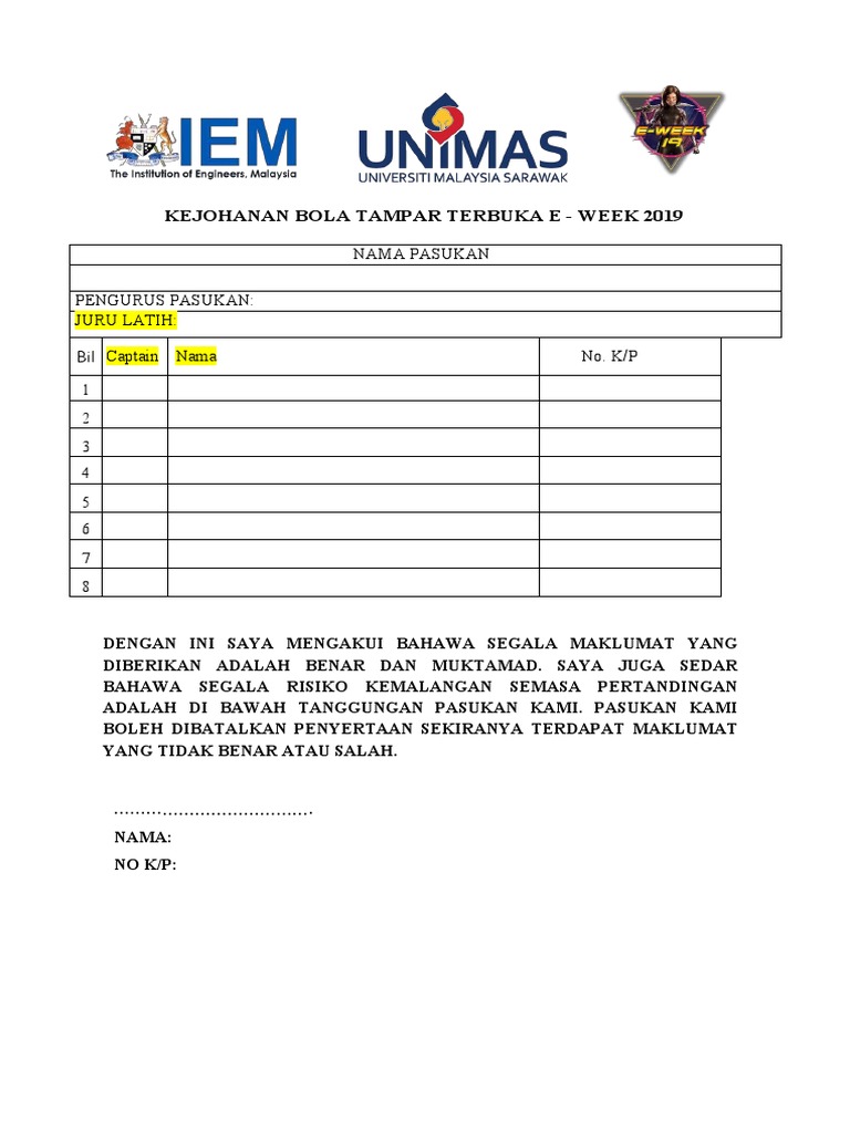 BORANG PENDAFTARAN FUTSAL E-WEEK 2019-Edited-1 | PDF