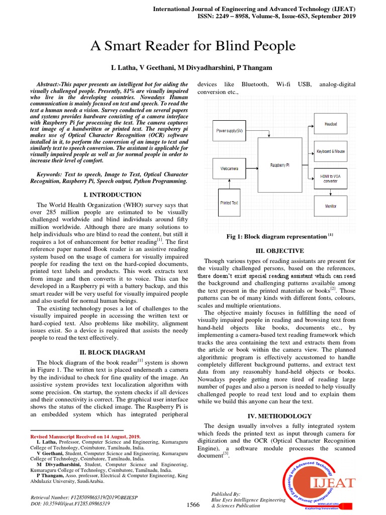 Smart Reader For Blind People | PDF | Optical Character Recognition ...