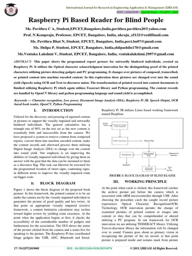 Raspberry Pi Based Reader For Blind People | PDF | Optical Character Recognition | Visual Impairment
