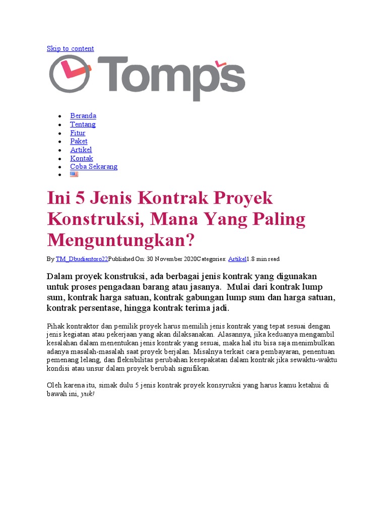 Jenis Kontrak Proyek Konstruksi | PDF