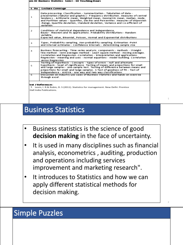 1 Business Statistics Pdf Statistics Coefficient Of Variation