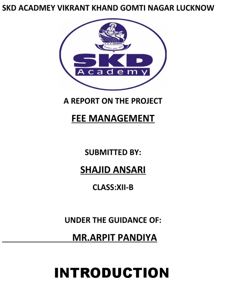 A Report On Fee Management Project Class 12 | PDF | Computer Data ...