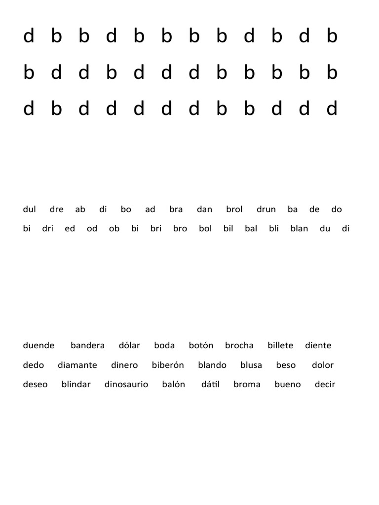 Dictado de palabras con b y d para dislexia | PDF