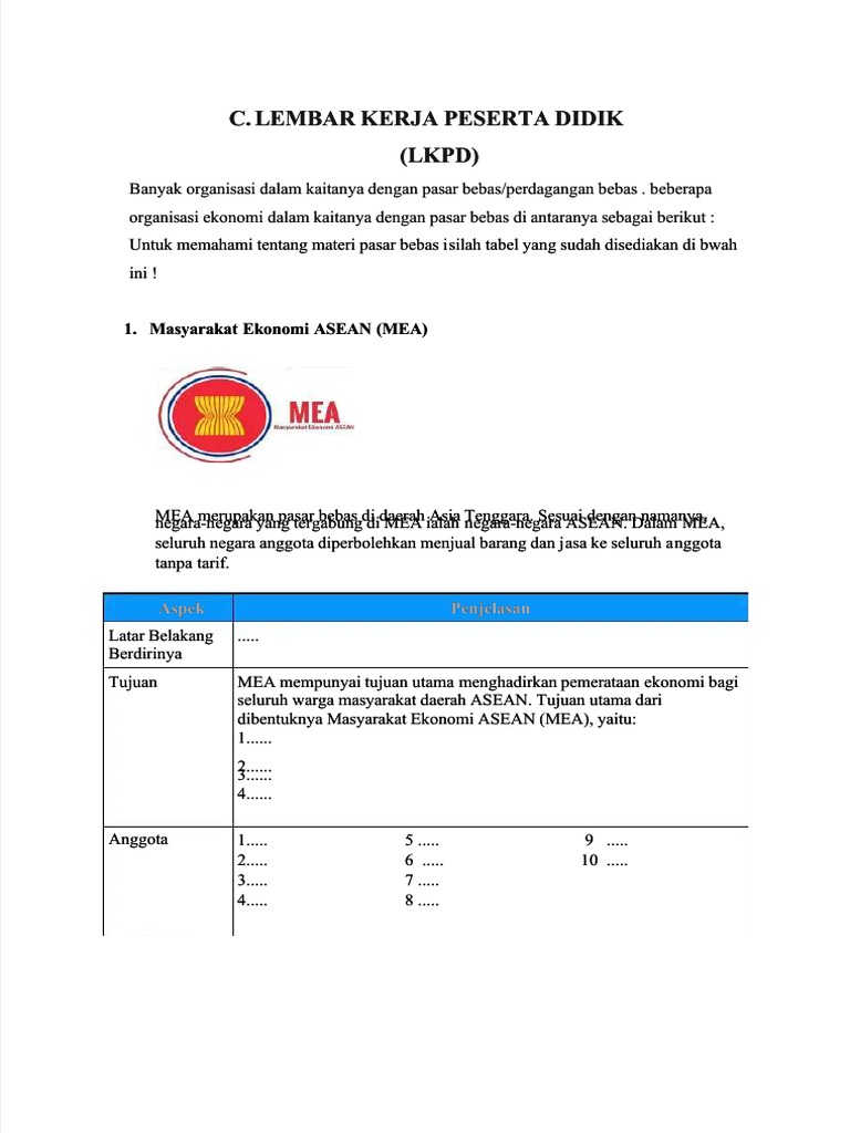 PDF LKPD Ips Kls 9 Pertemuan Ke 5 Bab III Pasar Bebas DL | PDF