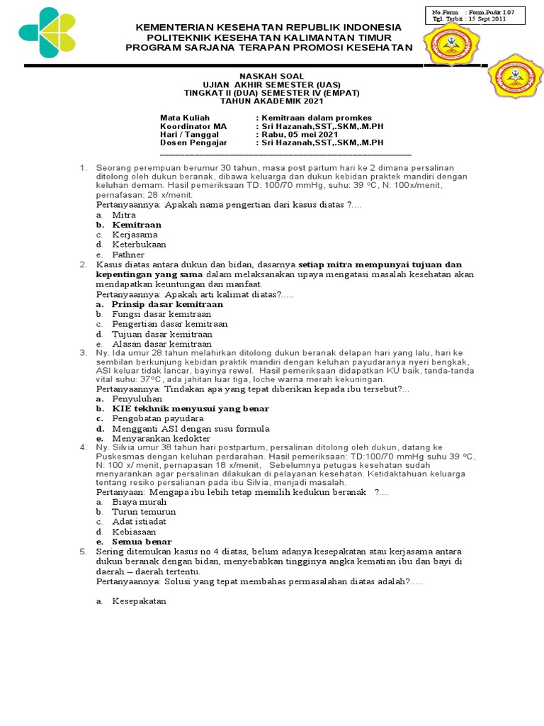 Soal UAS Promosi Kesehatan | PDF | Kesehatan Holistik