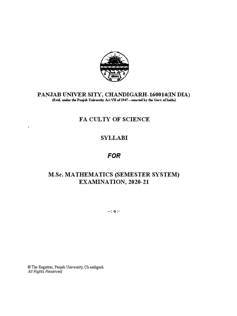 M.SC - Mathematics Panjab University Syllabus | PDF