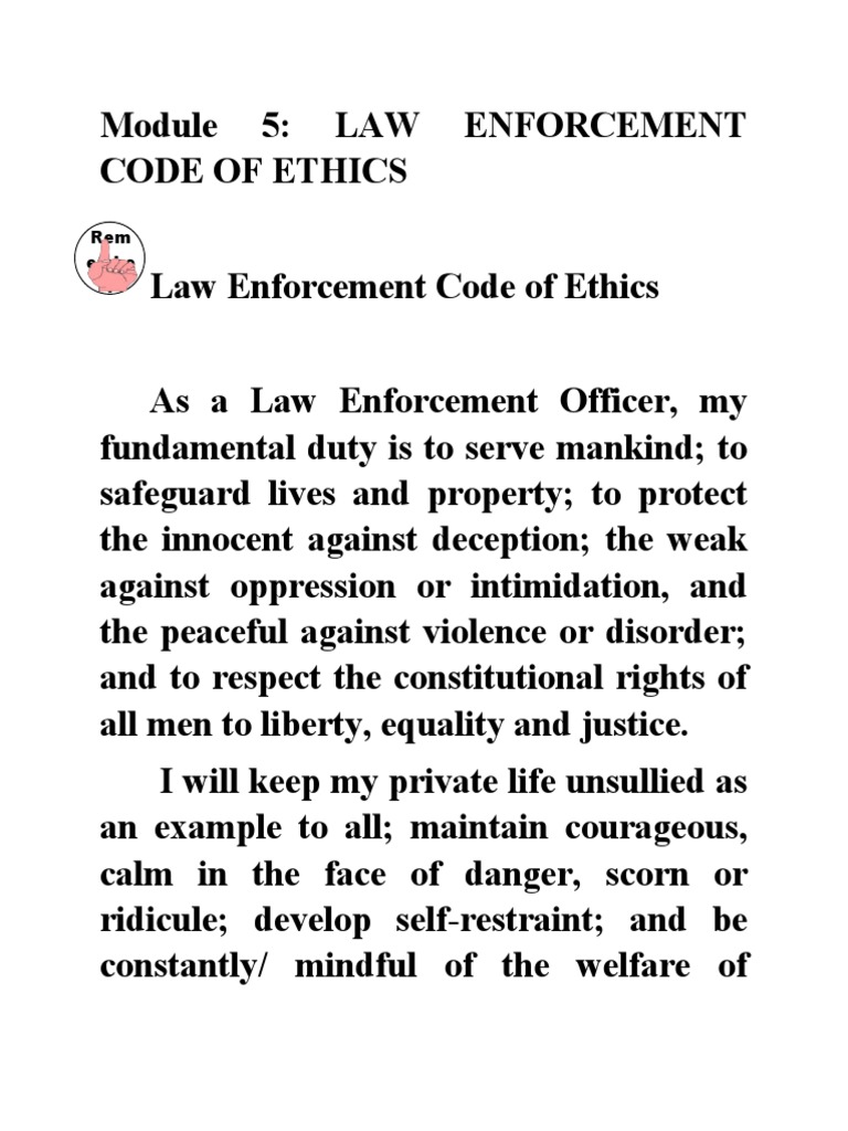 A Commitment to Ethics: The Law Enforcement Code of Ethics | PDF