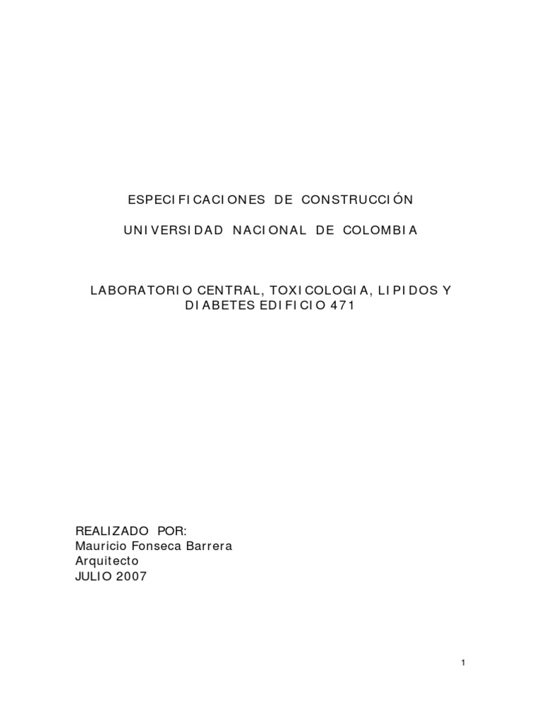 Fp-bog-020-Cuadernillo de Especificaciones Tecnicas Lab Oratorios | PDF | Hormigón | Cemento