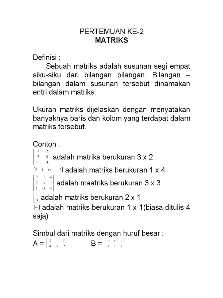 Matriks Jenis Dan Operasi Matriks | PDF