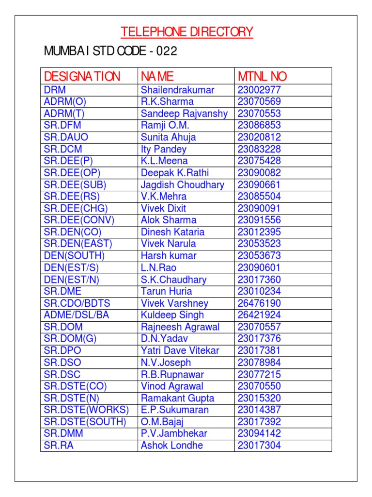 Mumbai STD Code - 022: Telephone Directory | PDF