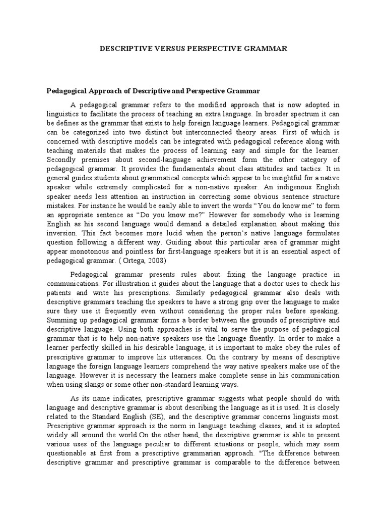 Descriptive vs. Prescriptive Grammar in Teaching | PDF | Second ...