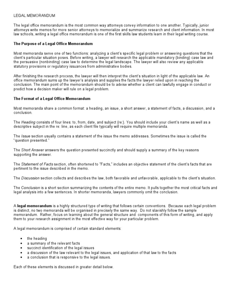 Legal Memorandum Structure and Purpose | PDF | Memorandum | Lawyer