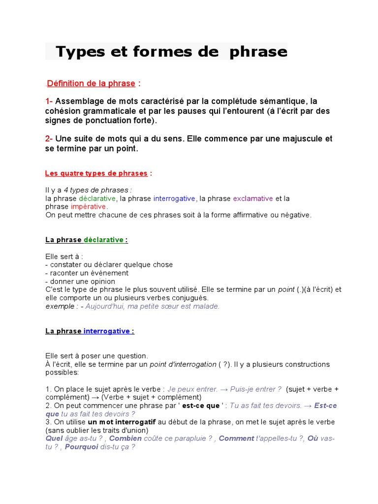 Types Et Formes de Phrase | Download Free PDF | Phrase | Sujet (Grammaire)