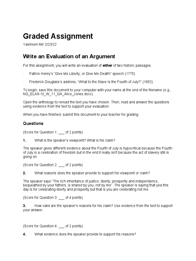 8.12 Graded Assignment Write An Evaluation of An Argument | PDF
