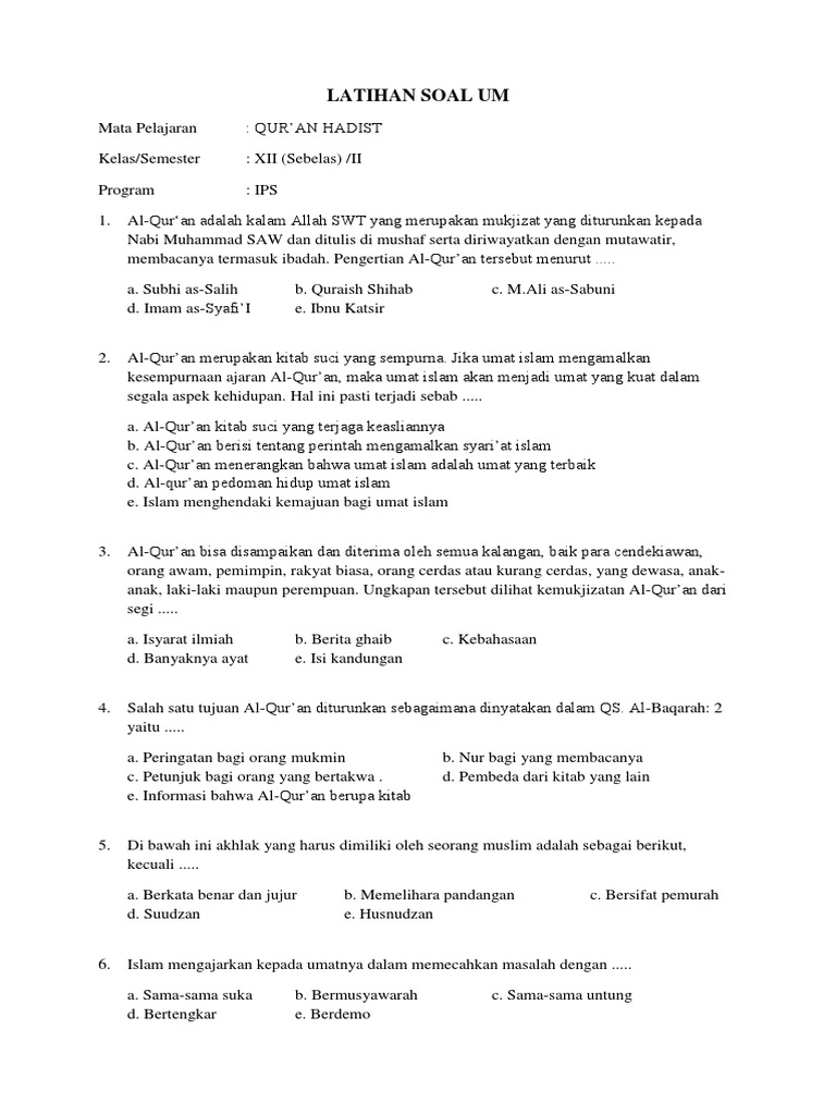 Soal UM Materi QH | PDF | Kajian Bahasa Asing | Agama & Spiritualitas