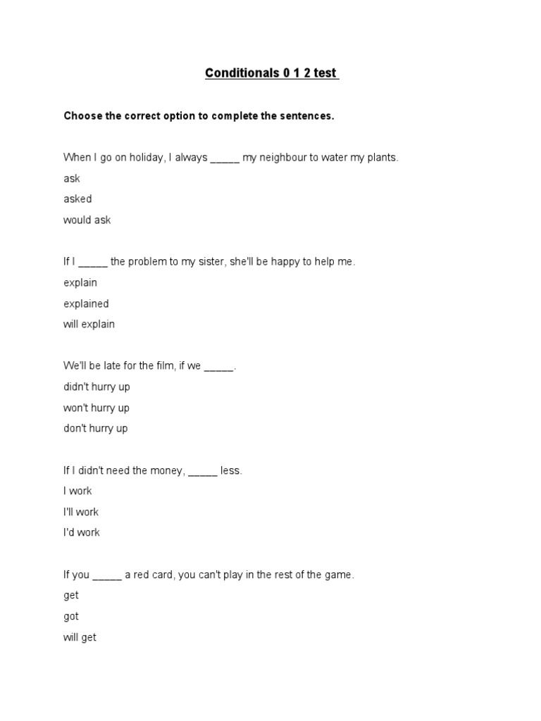 Conditionals 0 1 2 Test | PDF
