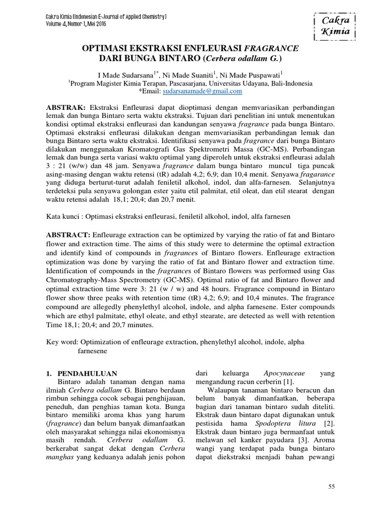 Optimasi Enfleurasi Bunga Bintaro | PDF