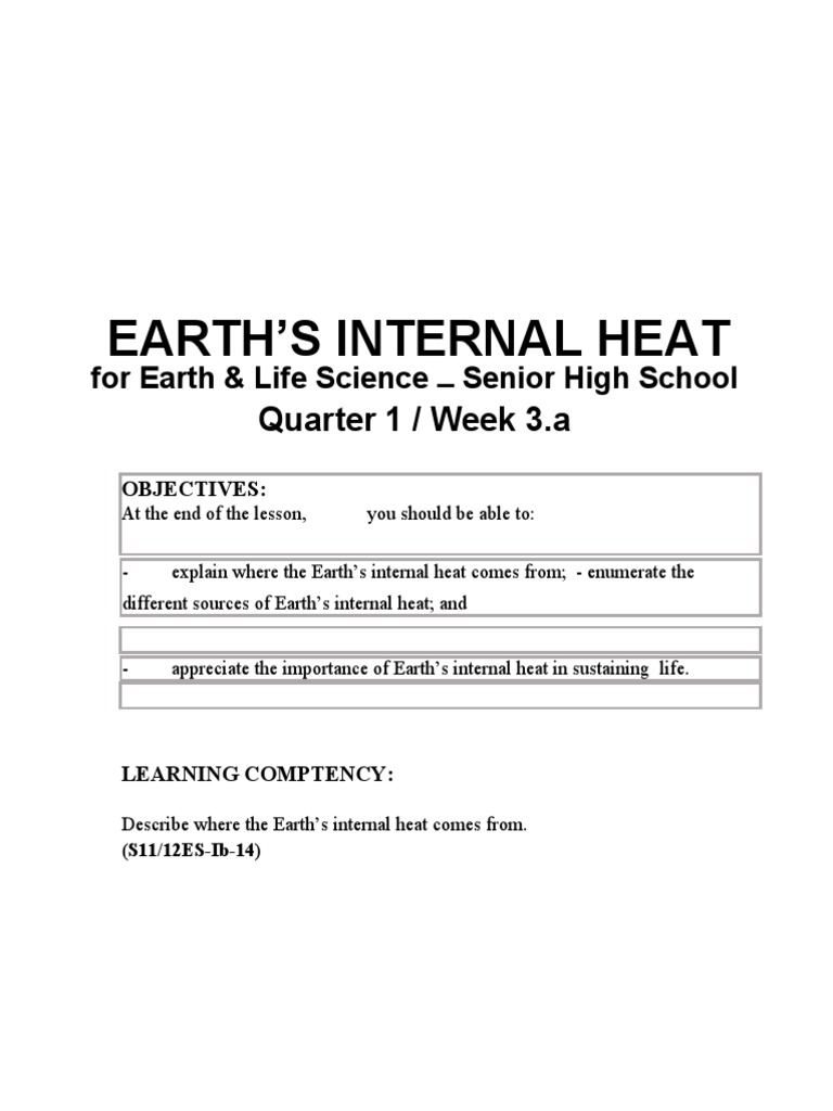 Earth'S Internal Heat: Quarter 1 / Week 3.a | PDF | Earth | Plate Tectonics