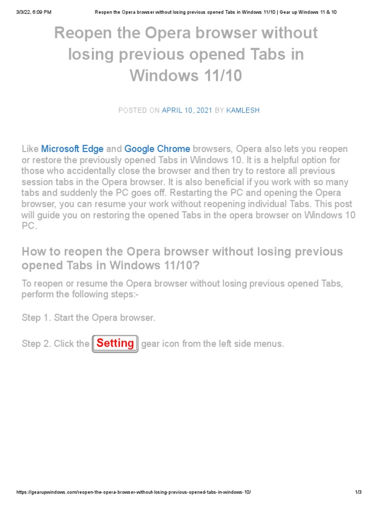 Reopen The Opera Browser Without Losing Previous Opened Tabs in Windows ...