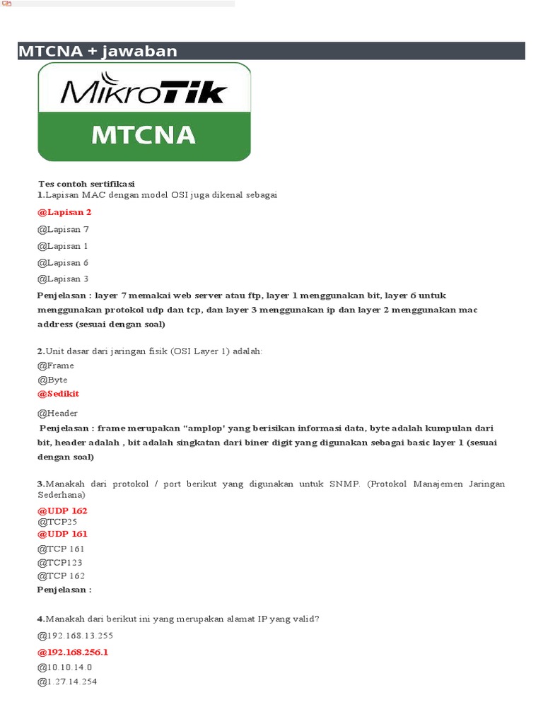 MTCNA + Jawaban: @lapisan 2 | PDF