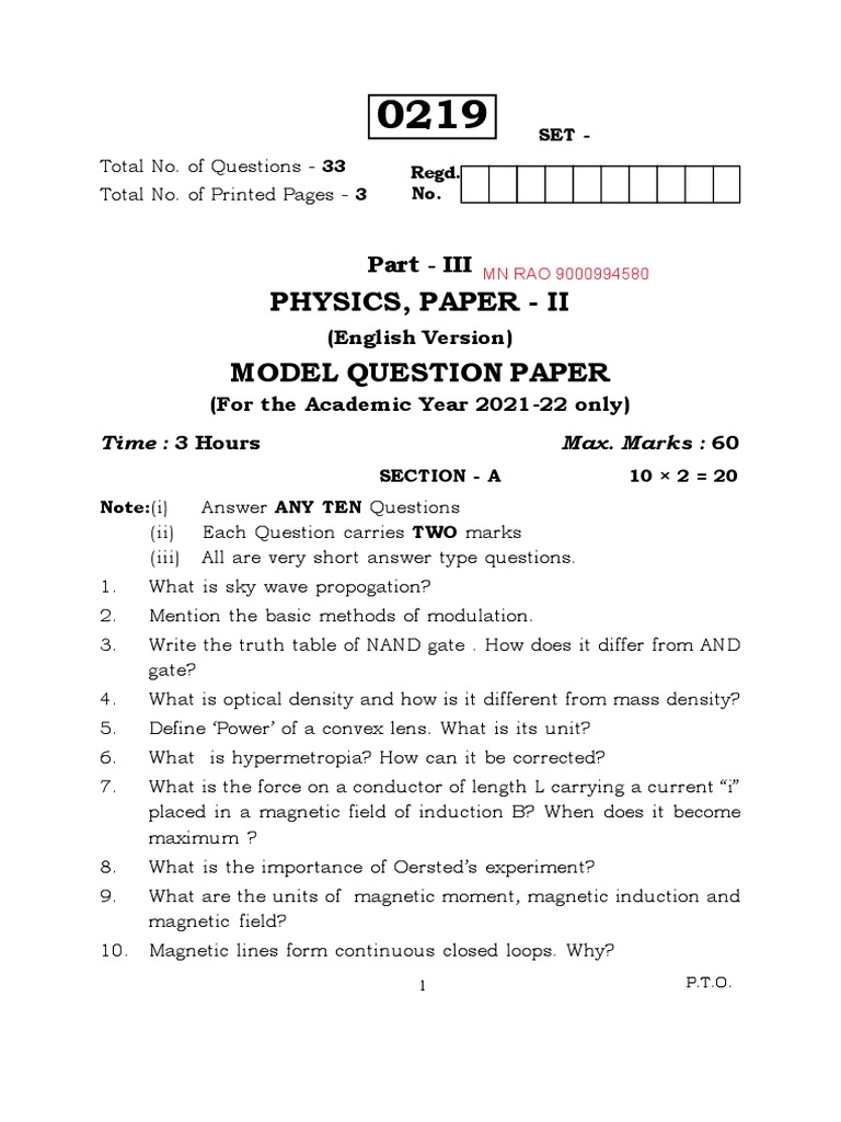 Physics II (EM) Model Paper | PDF | Magnetic Field | Waves