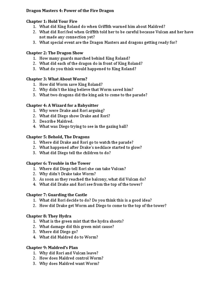 Dragon Masters 4 Comprehension Q | PDF