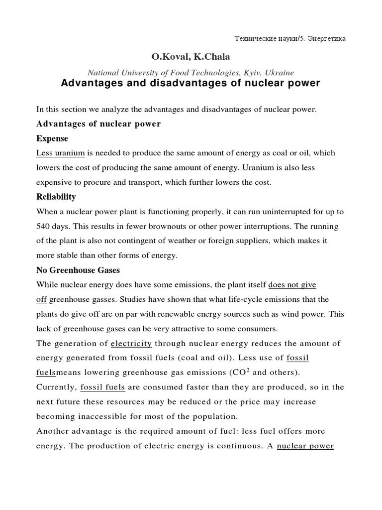 Advantages and Disadvantages of Nuclear Power | PDF | Nuclear Reactor ...