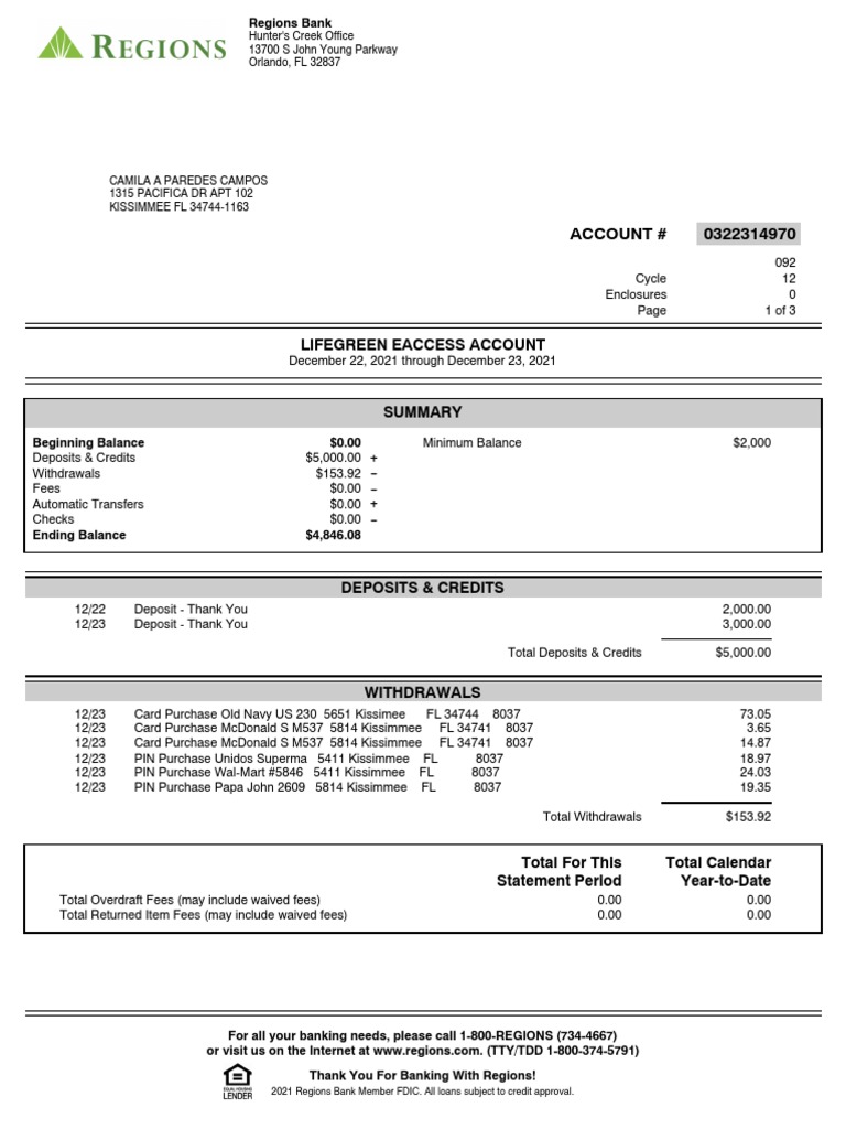 December 2021 Statement | PDF | Cheque | Banks