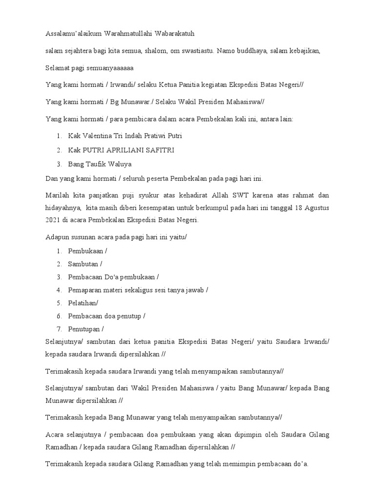 Teks MC Pembekalan Pemetaan | PDF