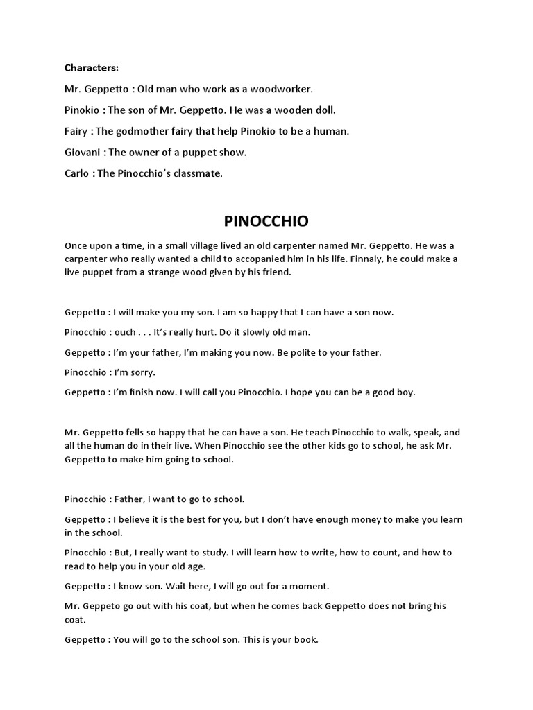 Pinocchio Characters Pdf